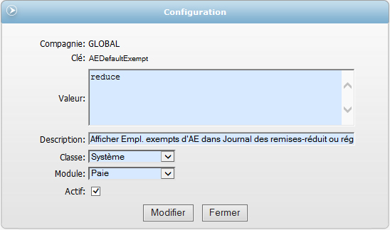 Gestion de système - Maintenance - Configurations - Modifier